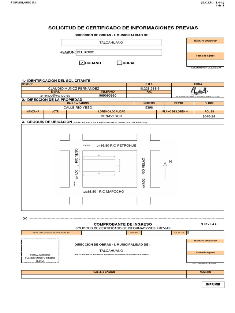 Certificado Solicitud de Informaciones Previas | PDF