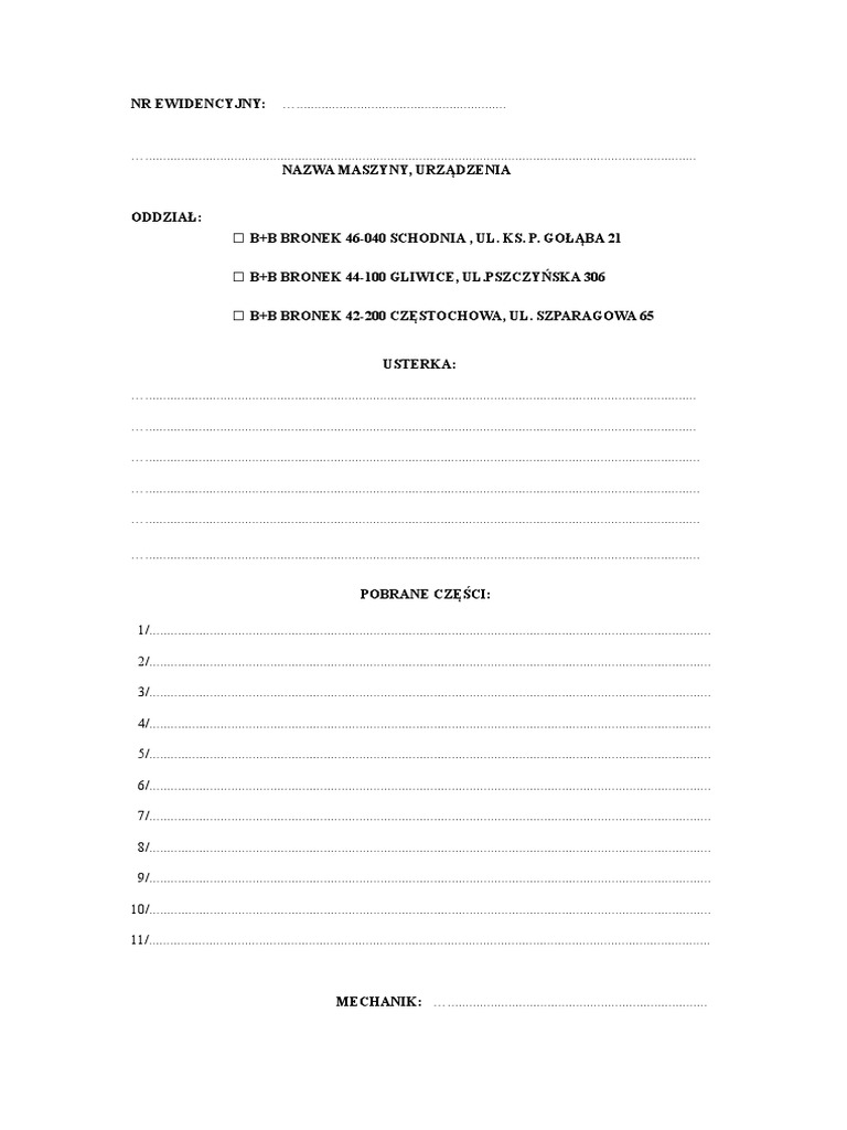 Zlecenie Naprawy | PDF