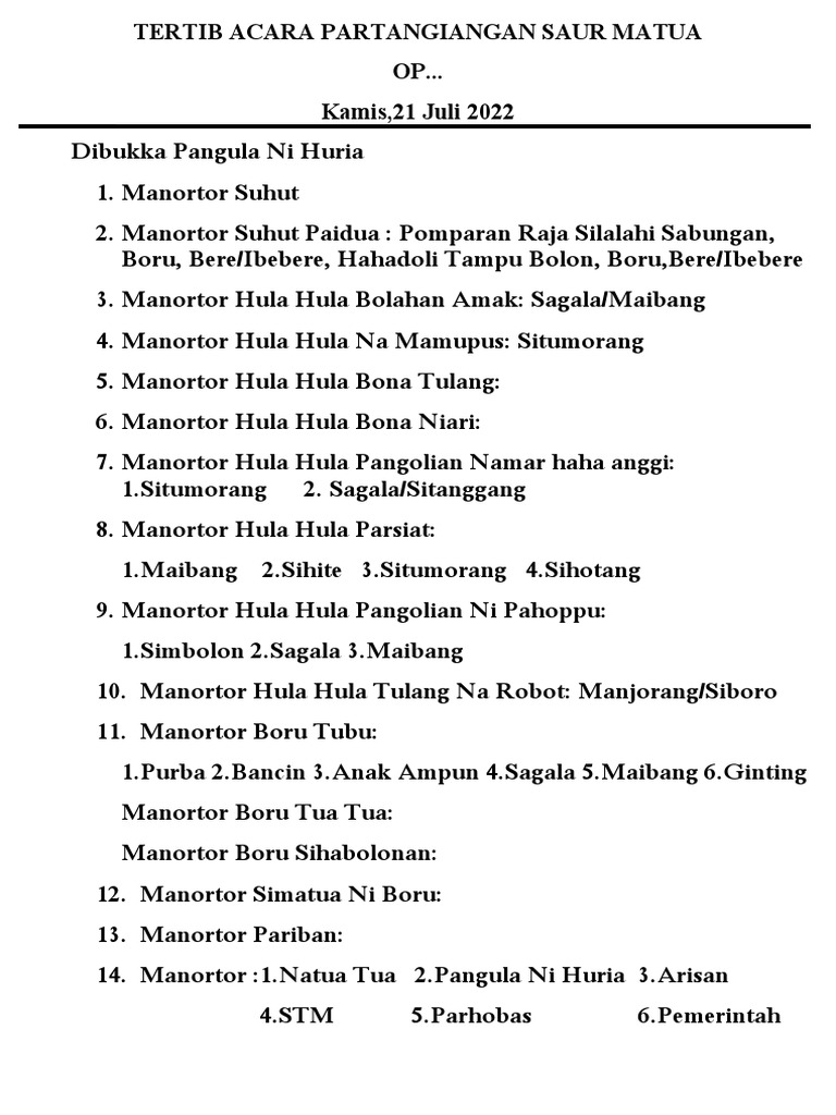 Tertib Acara Partangiangan Saur Matua | PDF
