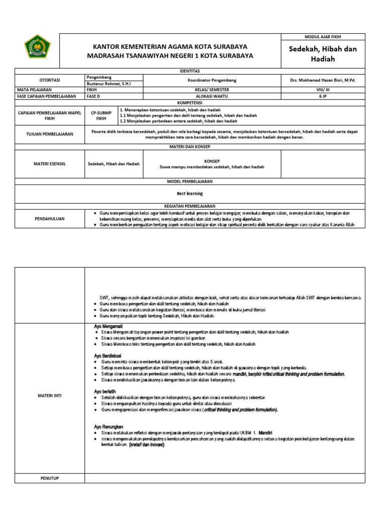 Modul Ajar (MP) Fikih 2022-2023 | PDF