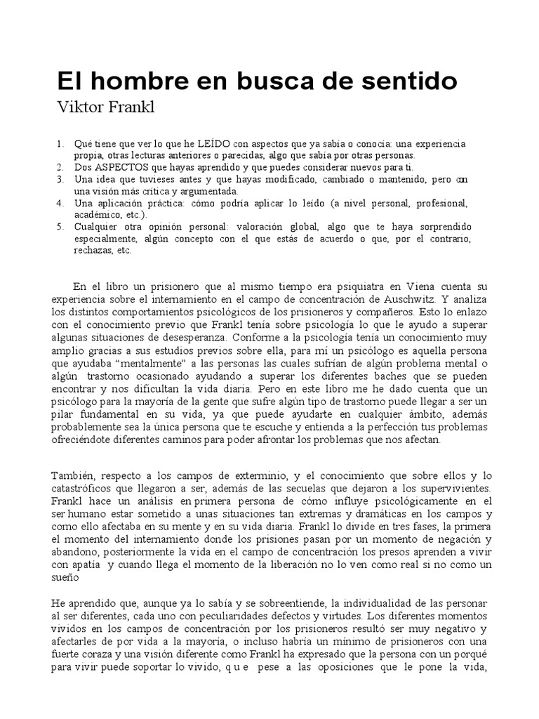 El Hombre en Busca de Sentido | PDF | Sicología | Experiencia