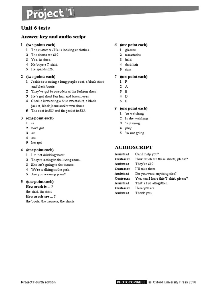 Unit 6 Answer Key and Audio Script - Erika | PDF | Jeans | Consumer Goods