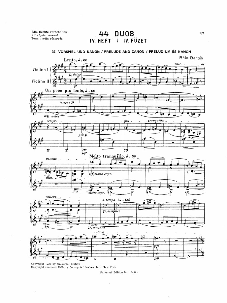 Bartok - 37. Prelude and Canon For Violin Duo | PDF