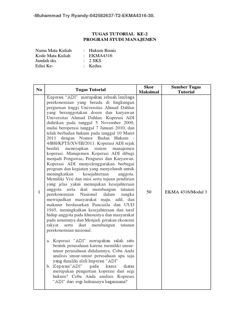 TUGAS TUTORIAL KE 2 HUKUM BISNIS Edisi 2 | PDF