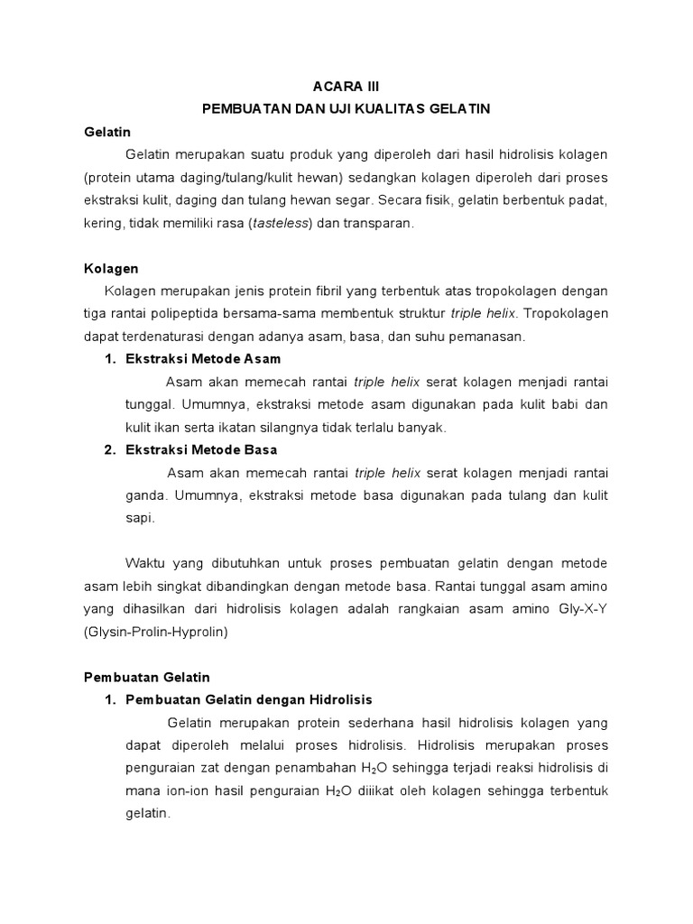 Resume Post Praktikum Acara III Pembuatan Dan Uji Kualitas Gelatin | PDF