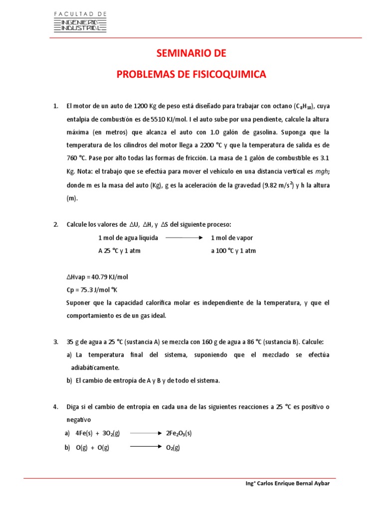 Seminario de Problemas de Fisicoquimica | PDF | Combustión | Agua