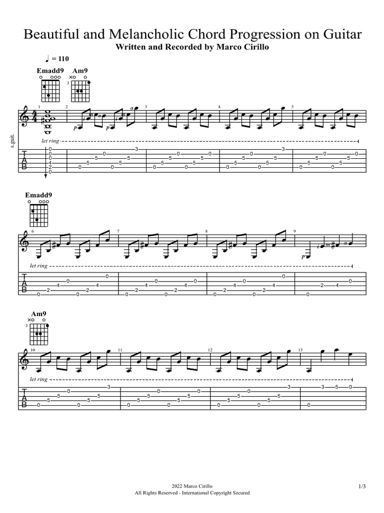 Tab + Sheet Music Beautiful and Melancholic Chord Progression On Guitar ...