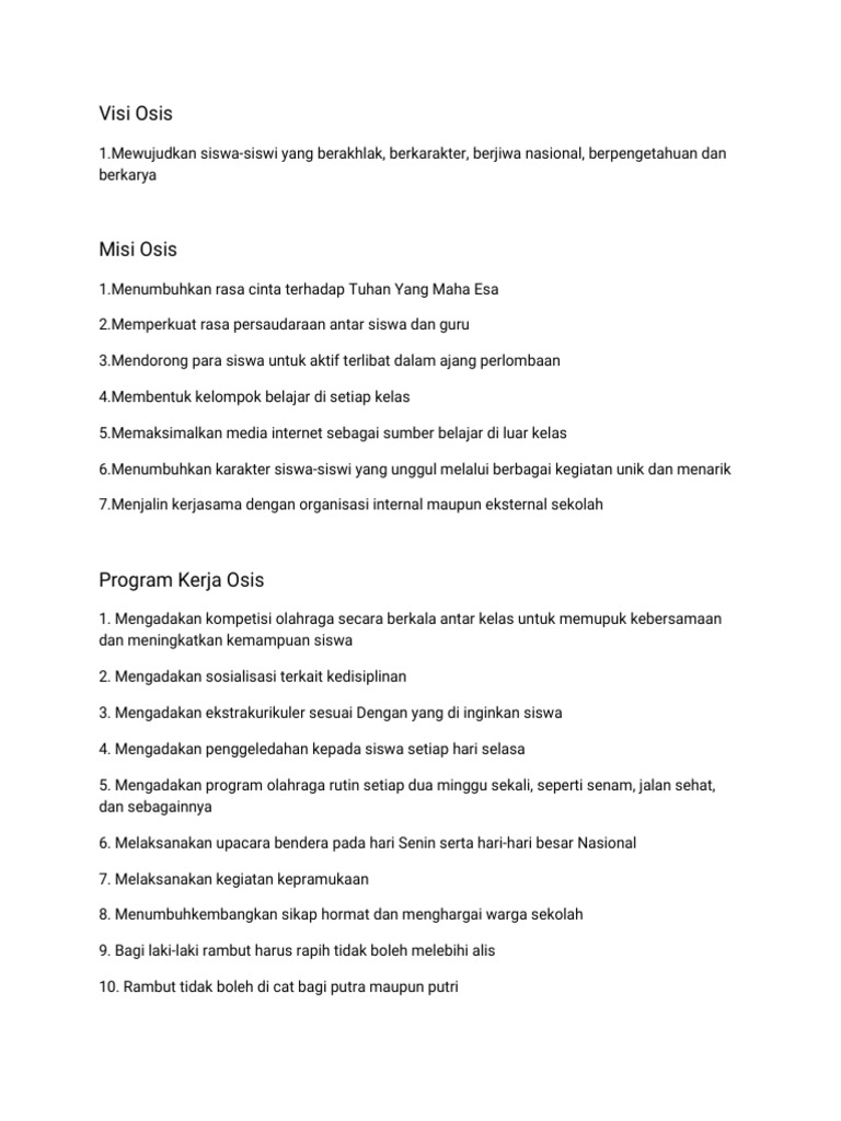Visi Misi Osis Dan Program Kerja Osis WPS Office | PDF