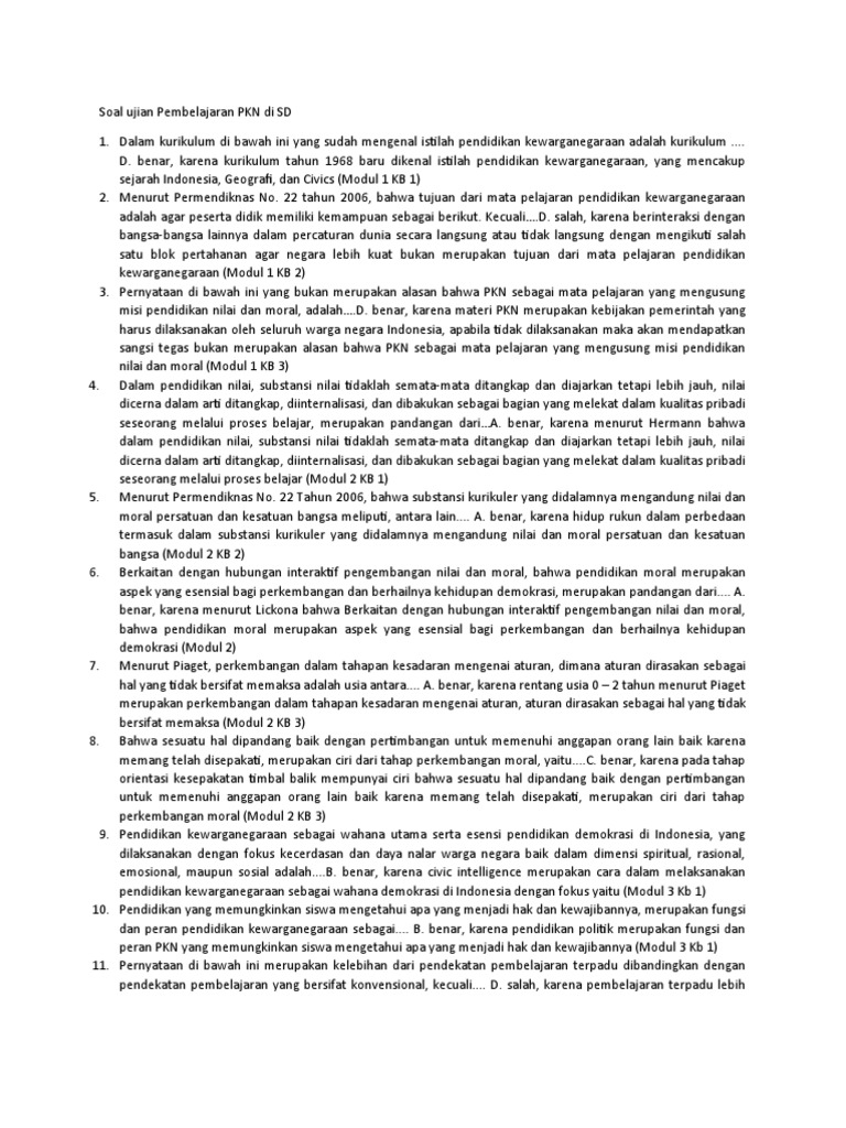 Soal Ujian Pembelajaran PKN Di SD | PDF