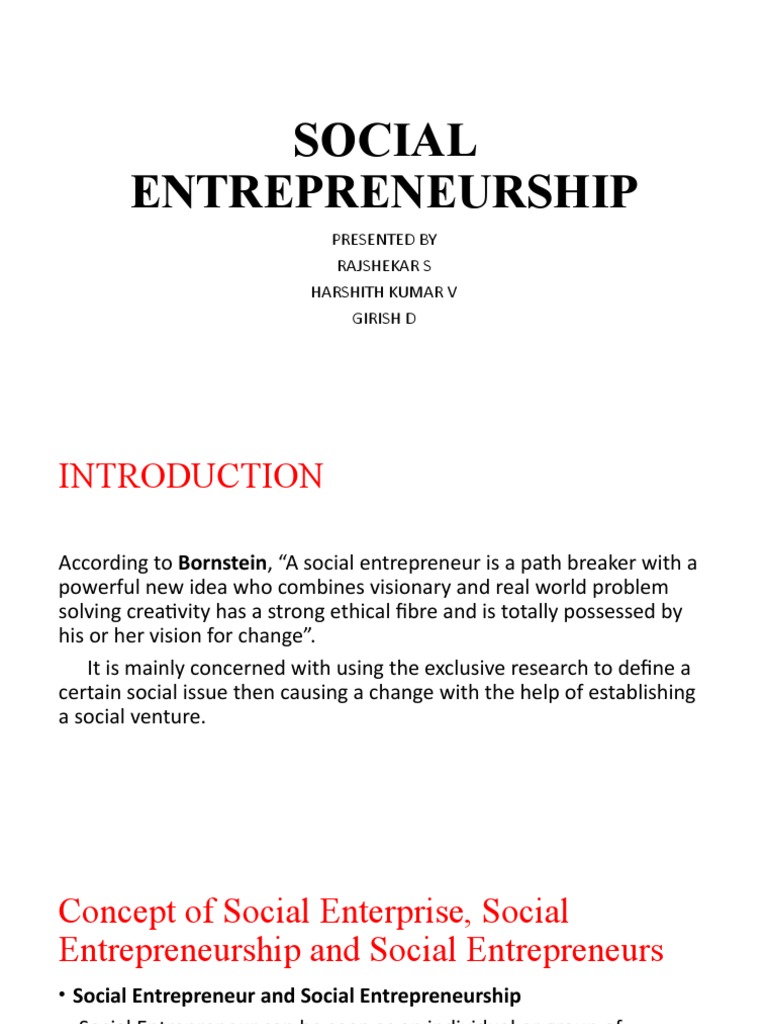 Introduction to Social Entrepreneurship | PDF | Entrepreneurship ...