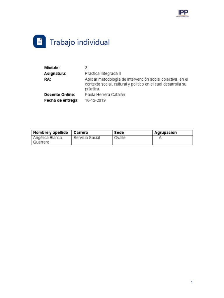 Trabajo Individual M3 Practica Integrada II Angelica Blanco Guerrero 1 | PDF | Trabajo Social ...