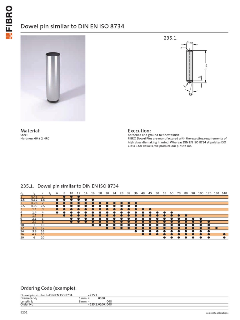 Dowel Pins per DIN EN ISO 8734 Standards | PDF