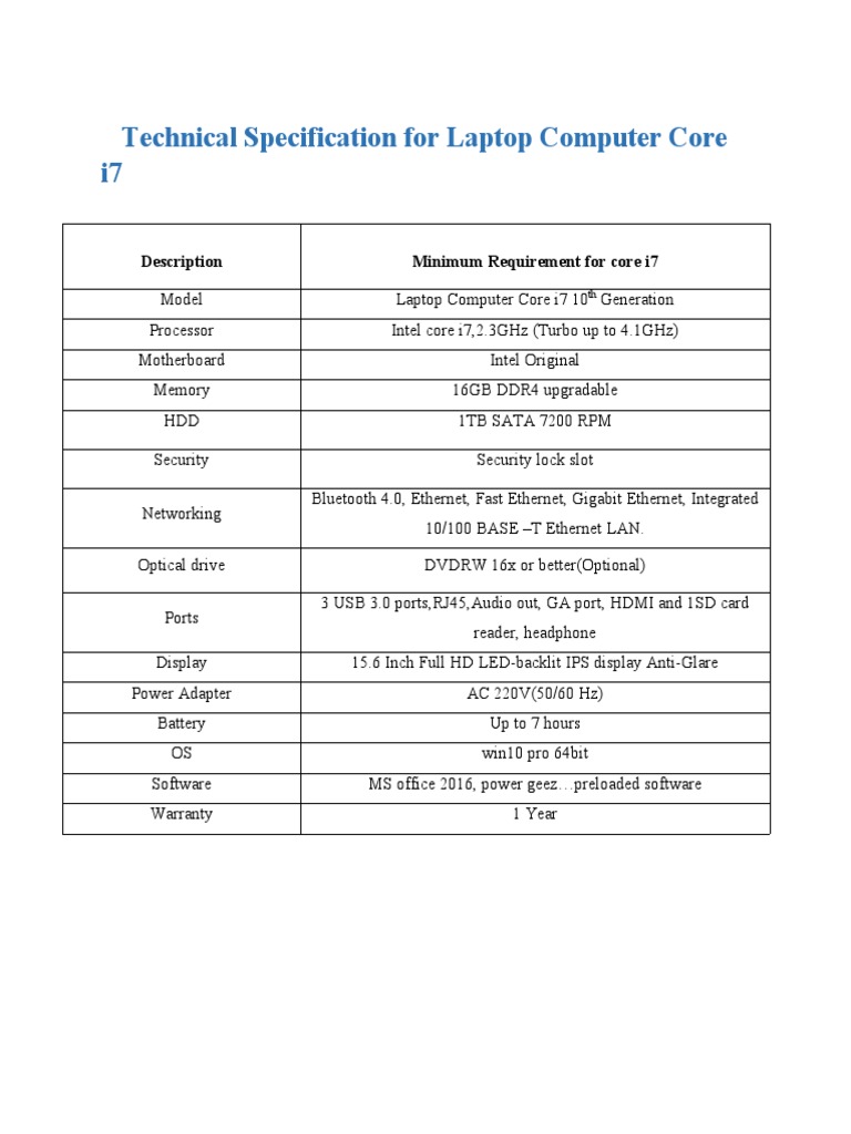 Core i7 10th Gen Laptop Specs | PDF