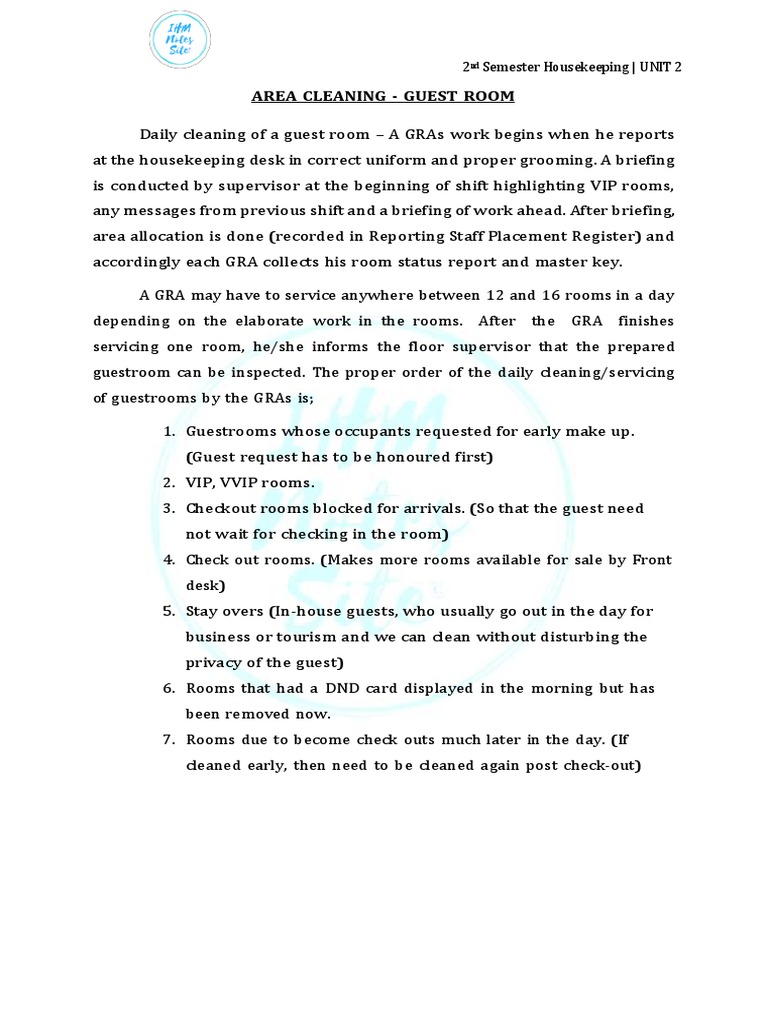 Daily Cleaning Procedures for Guest Rooms: A Comprehensive Guide | PDF ...