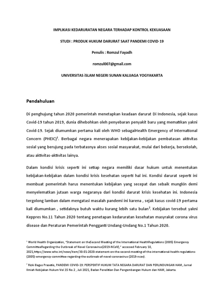 Implikasi Kedaruratan Negara Terhadap Kontrol Kekuasaan | PDF | Politik ...