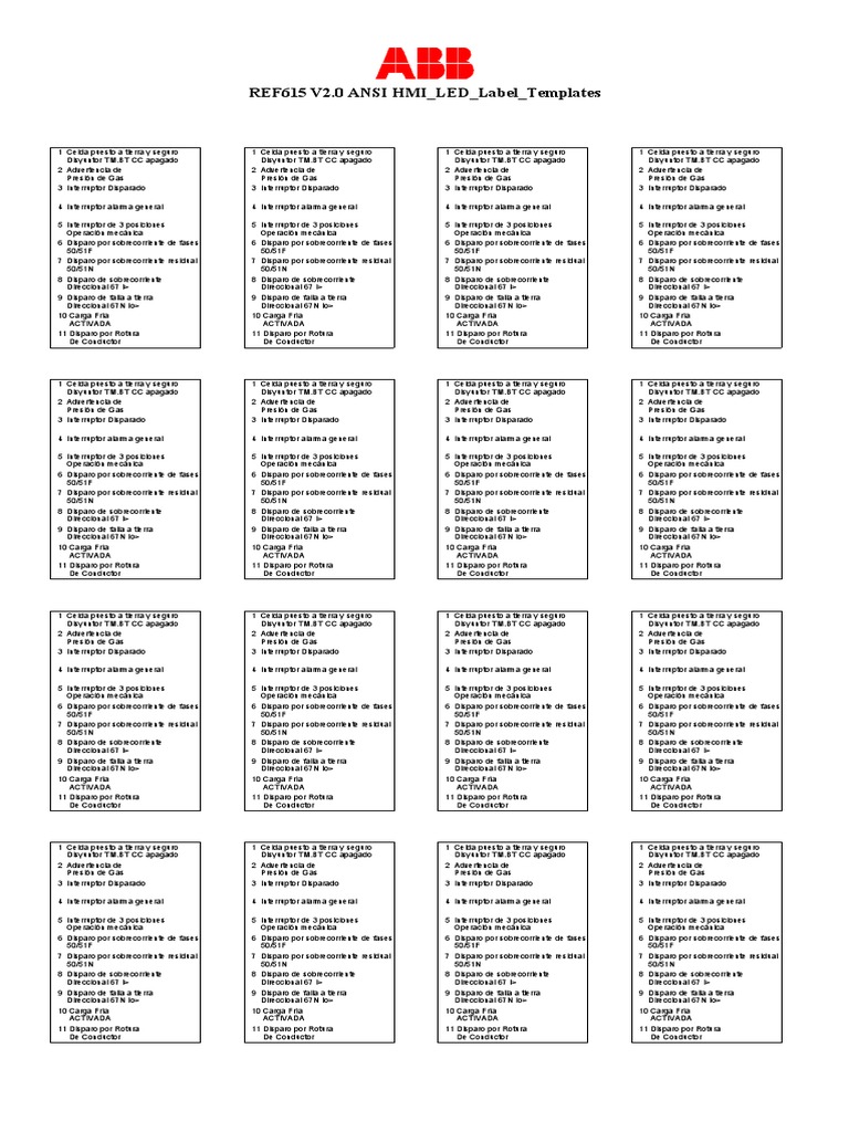 REF615 ANSI V2.0 HMI LED Labels Template Prueba | PDF | Cantidades ...