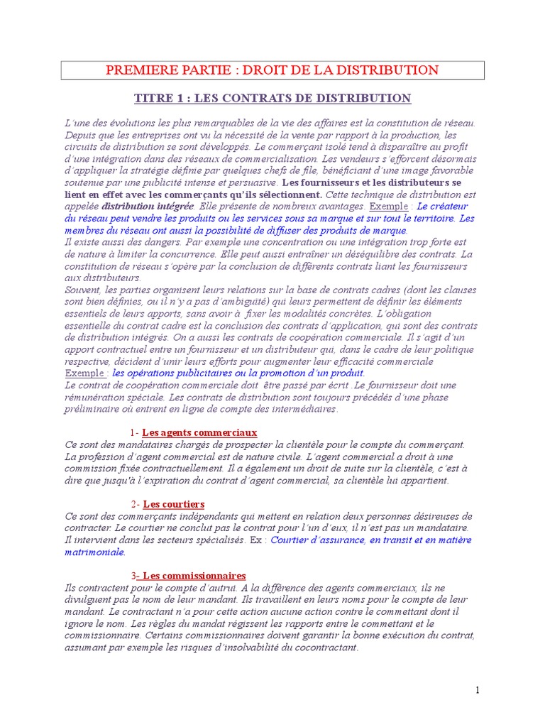 Contrats de Distribution : Types et Règles | PDF | Franchise (réseau ...
