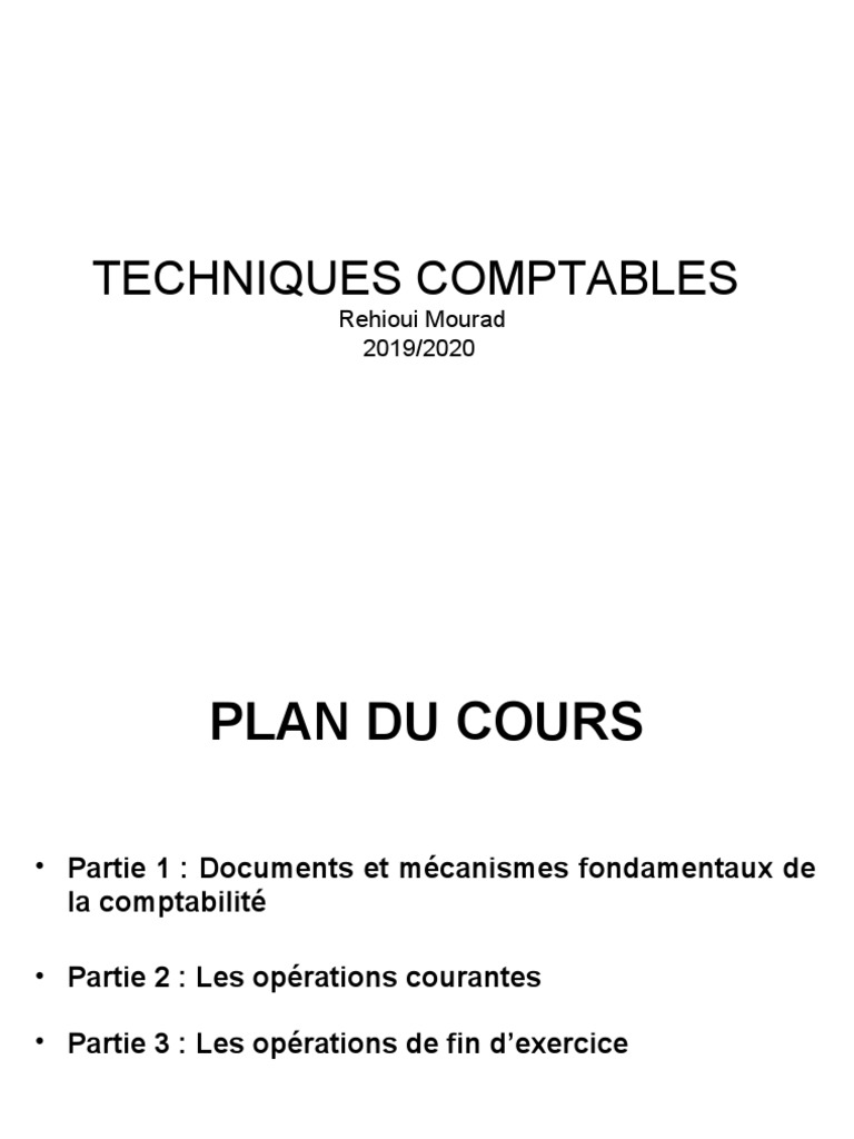 Techniques Comptables: Plan de Cours | PDF | Comptabilité | Bilan comptable