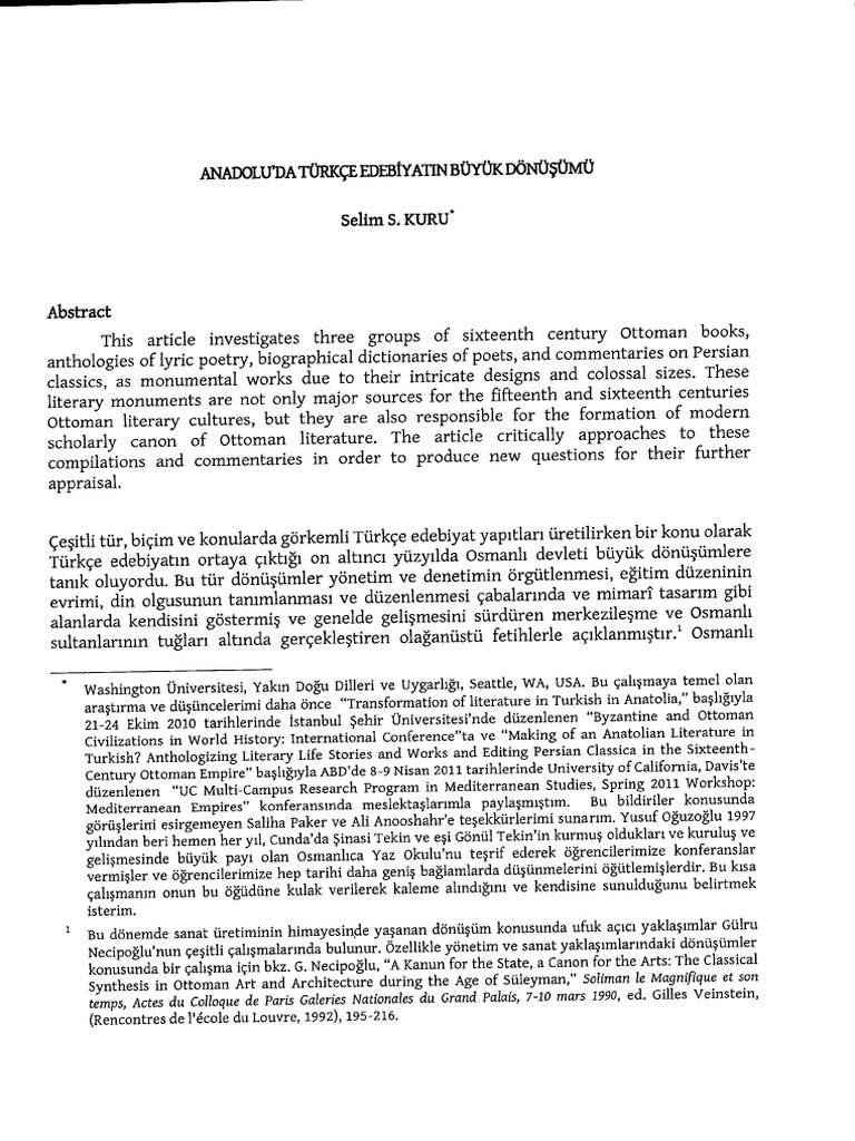 Anadoluda Turkce Edebiyatin Buyuk Donusu SELIM KURU | PDF