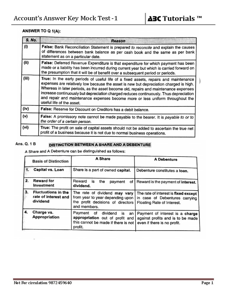 Account MOCK Test Answer - 1 | PDF