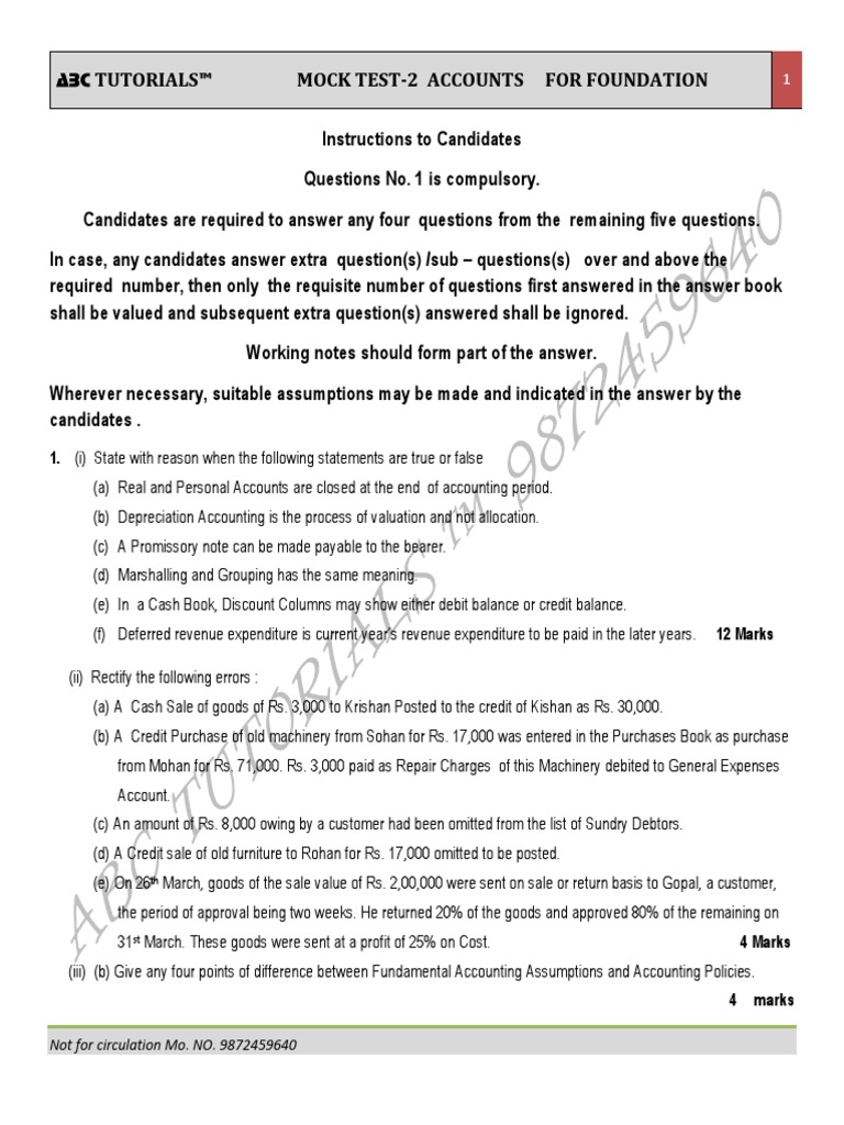 Account MOCK Test - 2 | PDF | Debits And Credits | Depreciation