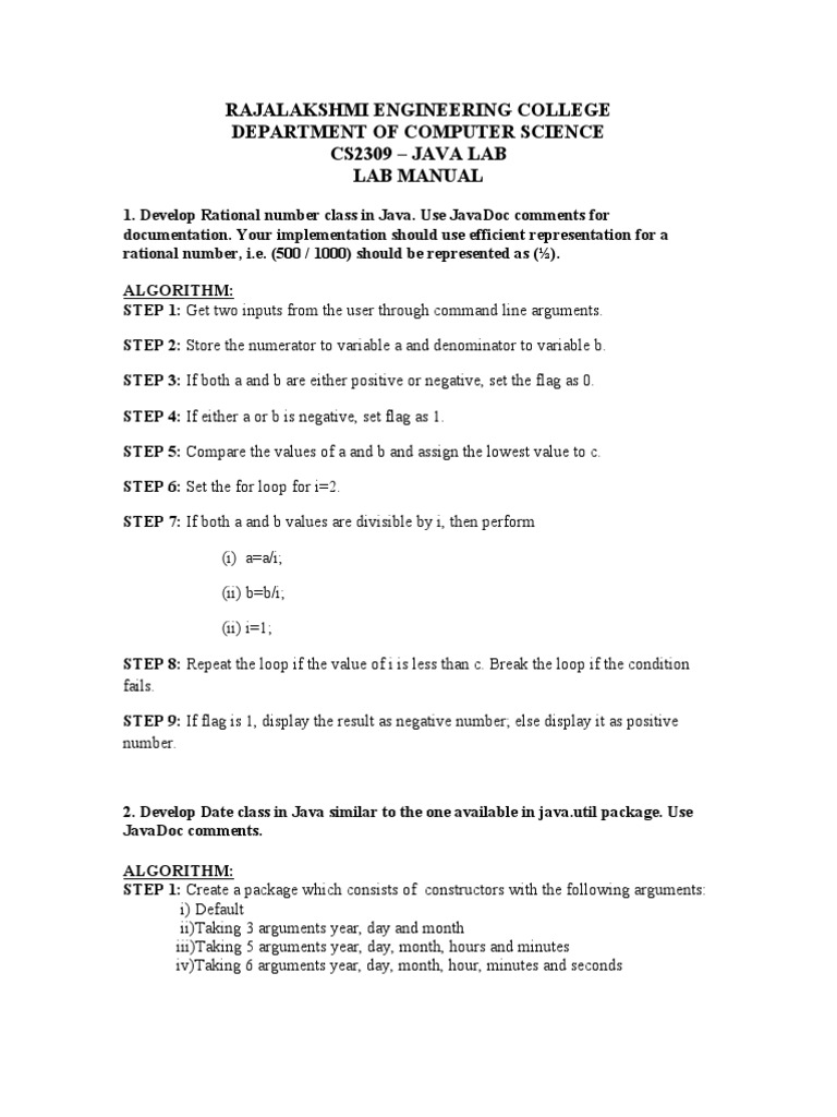 Cs2309 Java Lab Pdf Class Computer Programming Method Computer