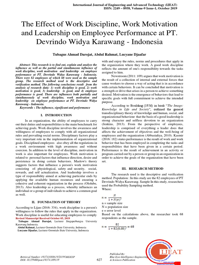 The Effect of Work Discipline, Work Motivation and Leadership On ...