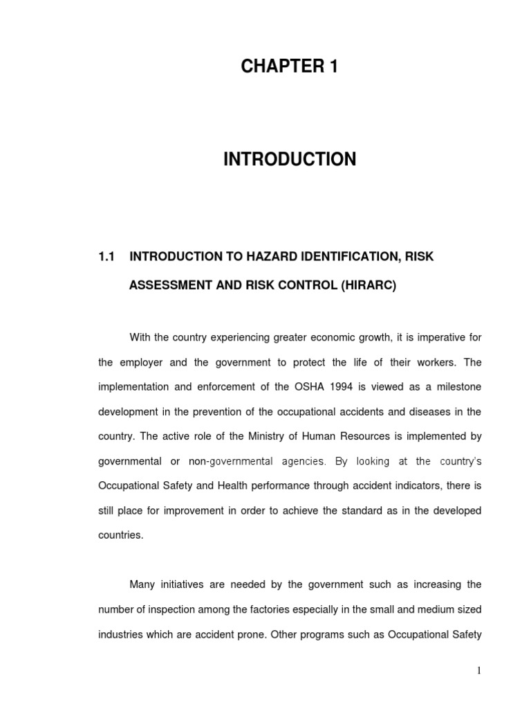 Hazard Identification, Risk Assessment and Risk Control (Hirarc) in A ...