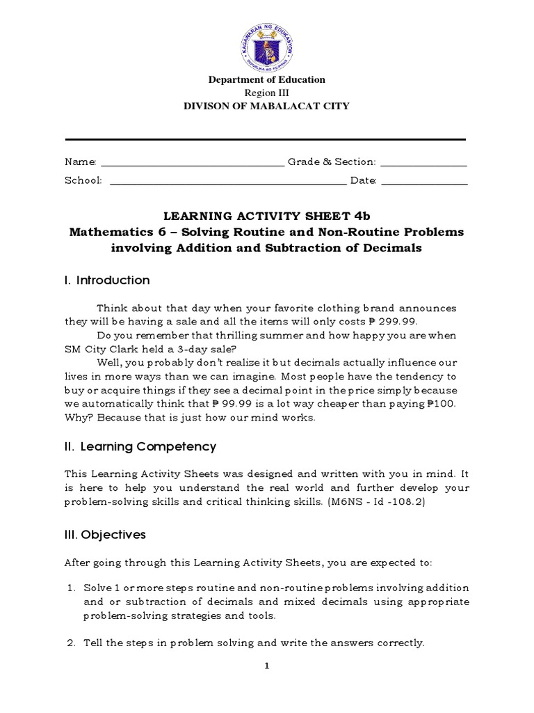 Decimals in Real-World Problem Solving | PDF