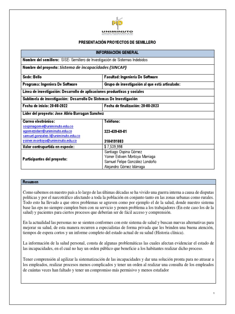 6.formato Proyecto de Semillero 2 | PDF | Software | Ingeniería de software