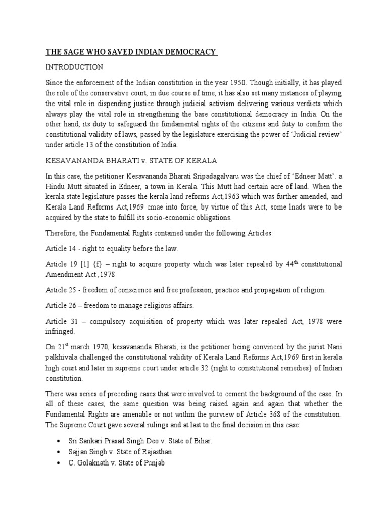 Kesavananda Bharati Case | PDF | Justice | Crime & Violence Kesavananda Bharati Case | PDF | Justice | Crime & Violence