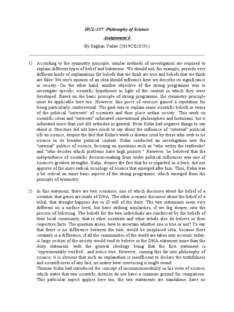 Philosophy of Science - Assignment | PDF | Science | Philosophy Of Science Philosophy of Science - Assignment | PDF | Science | Philosophy Of Science