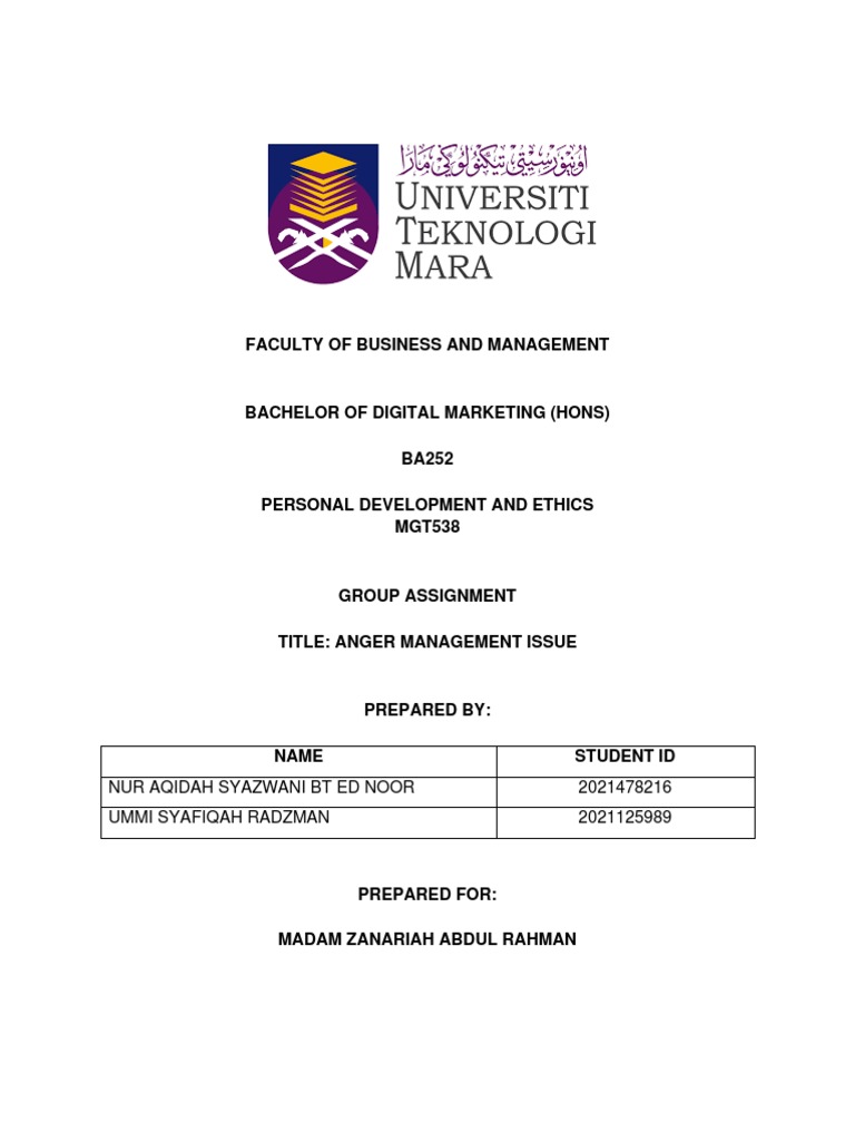Reflection Paper MGT538 - Anger Issue | PDF | Anger | Anxiety