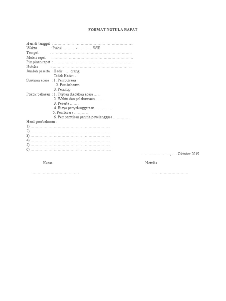 Format Notula Rapat Lengkap | PDF