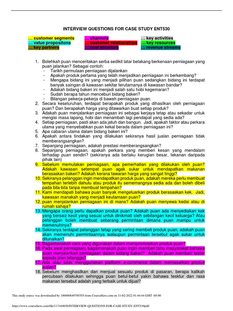 Interview Questions For Case Study Ent530 PDF | PDF