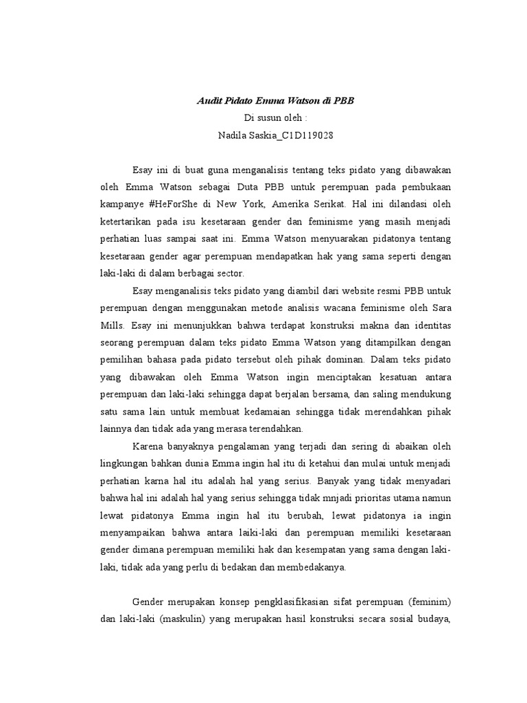 Audit Pidato Emma Watson Di PBB | PDF