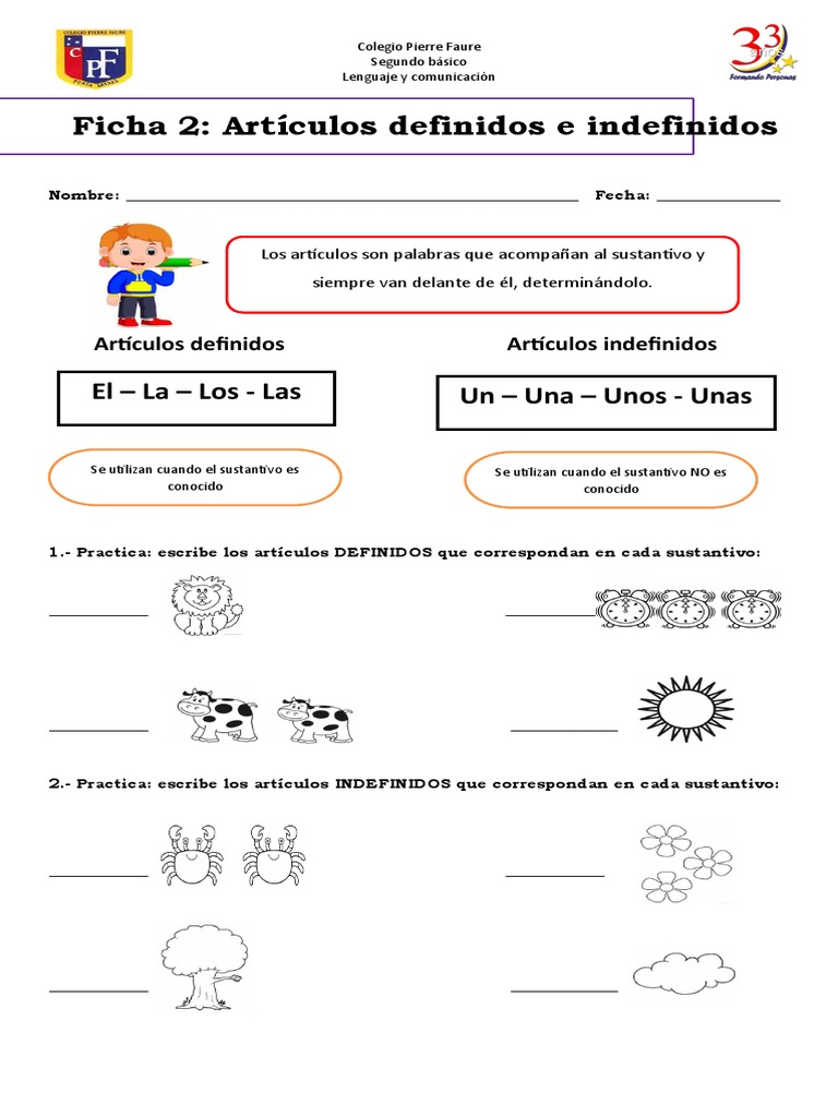 Ficha de Artículos para Segundo Básico | PDF