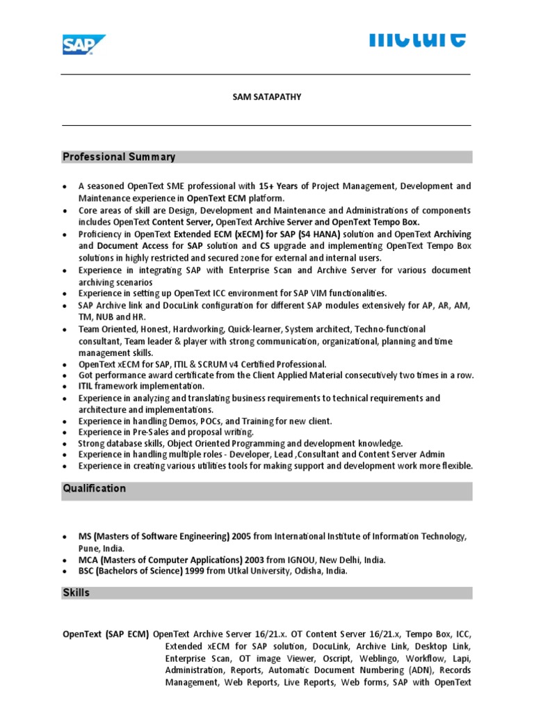 Sam Satapathy Resume | PDF | Server (Computing) | Oracle Corporation