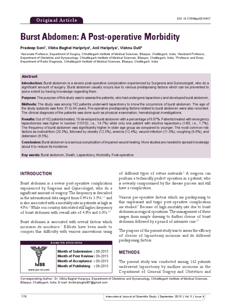 Burst Abdomen A Post-Operative Morbidity | PDF | Surgery | Gynaecology