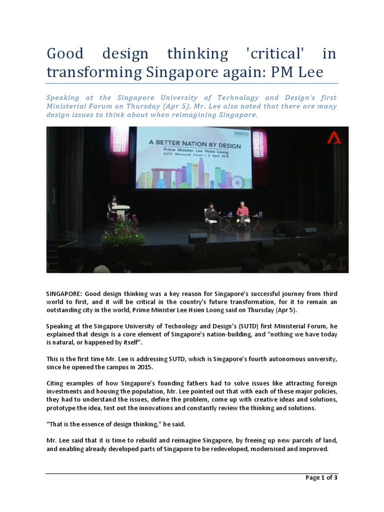 Exercise 3 - Good Design Thinking Critical in Transforming Singapore ...