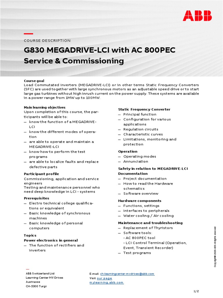 G830 Megadrive-LCI S&C C&VC Course Description | PDF | Power ...