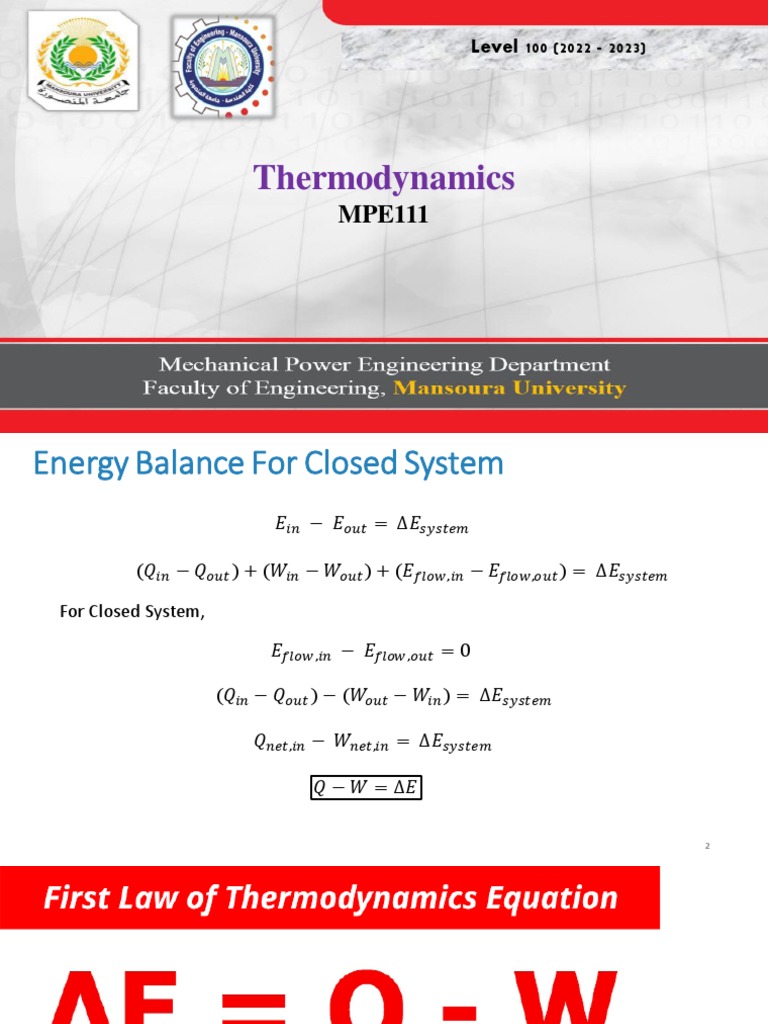 Lecture 6 (Energy Balance of Closed System) | PDF | Statistical ...