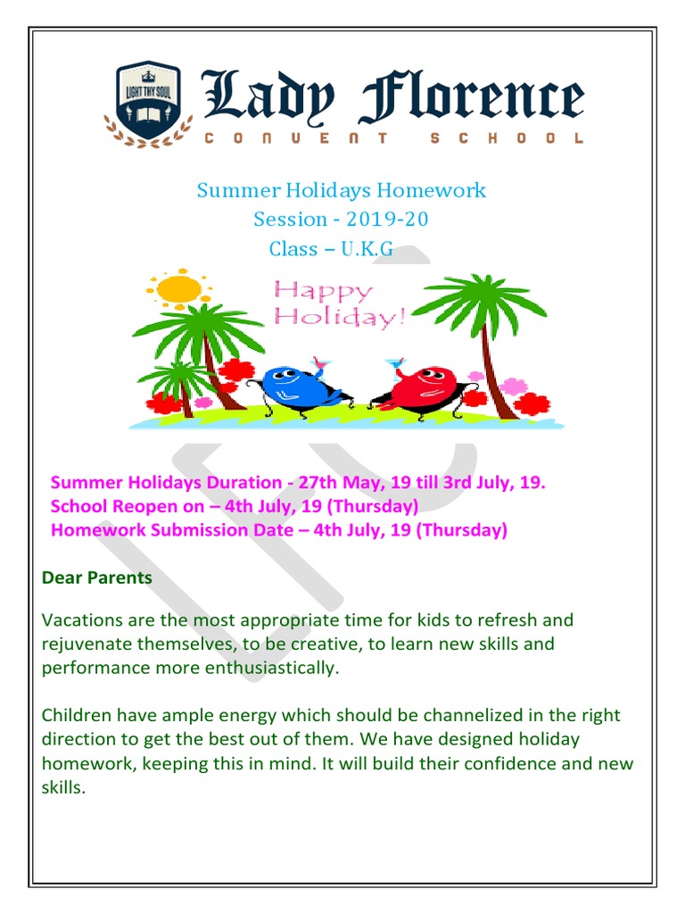 Holiday Homework Class UKG | PDF | Homework