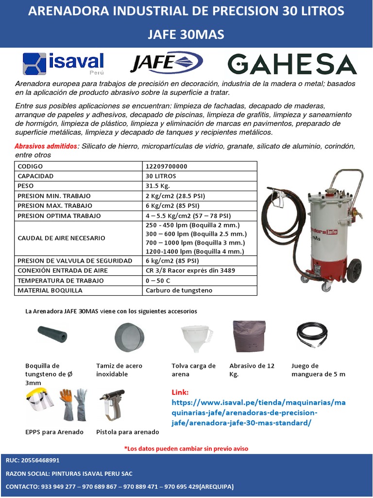 Ficha Técnica - ARENADORA-JAFE-30MAS | Descargar gratis PDF | Abrasivo ...