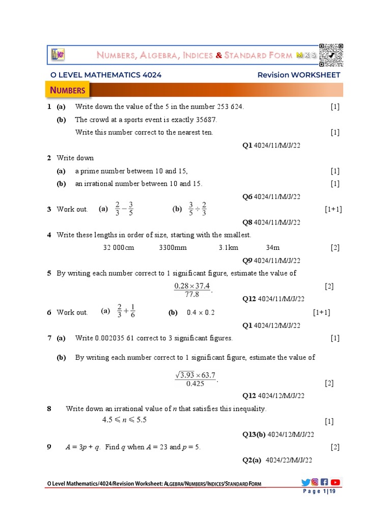 Numbers Algebra Indices Standard Form Pdf Numbers Mathematical