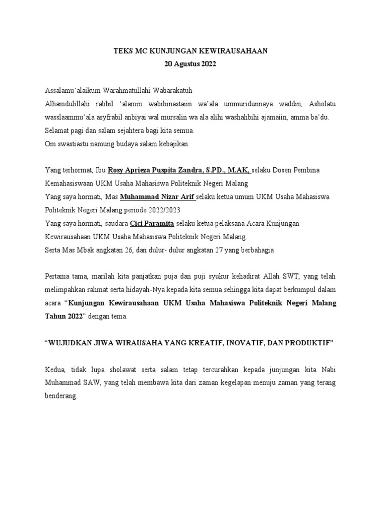 TEKS MC Kunjungan KWU 2022 Revisi | PDF