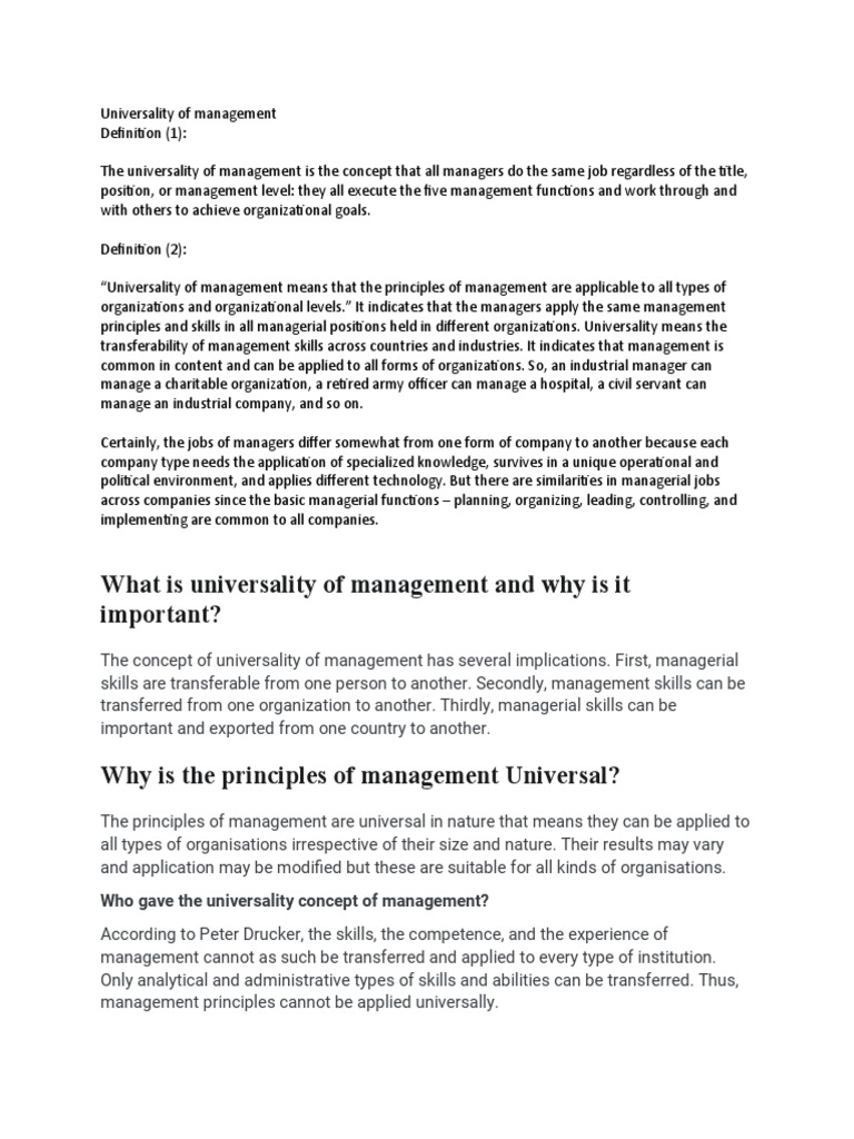 Universality of Management Principles | PDF | Goal | Performance Appraisal