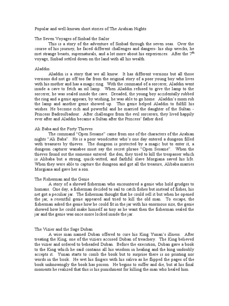 Popular Arabian Nights Stories | PDF | One Thousand And One Nights