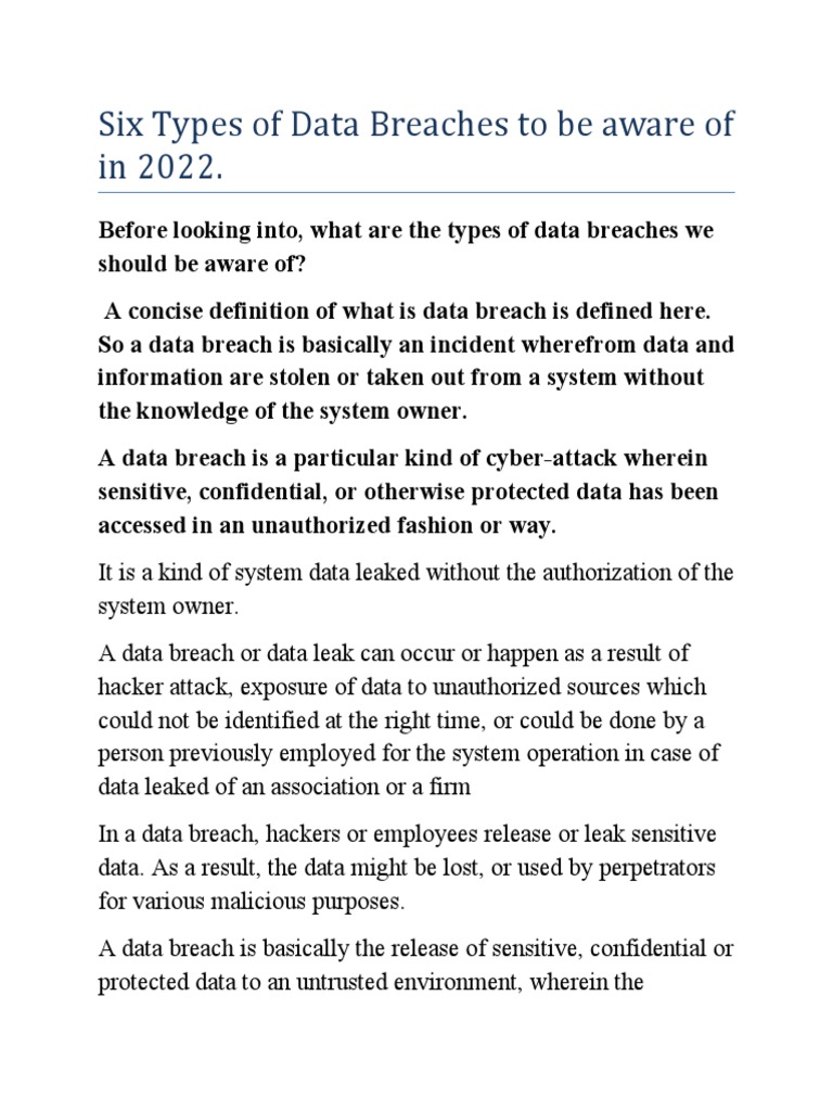 Six Types of Data Breaches To Be Aware of in 2022 | PDF | Linked In ...