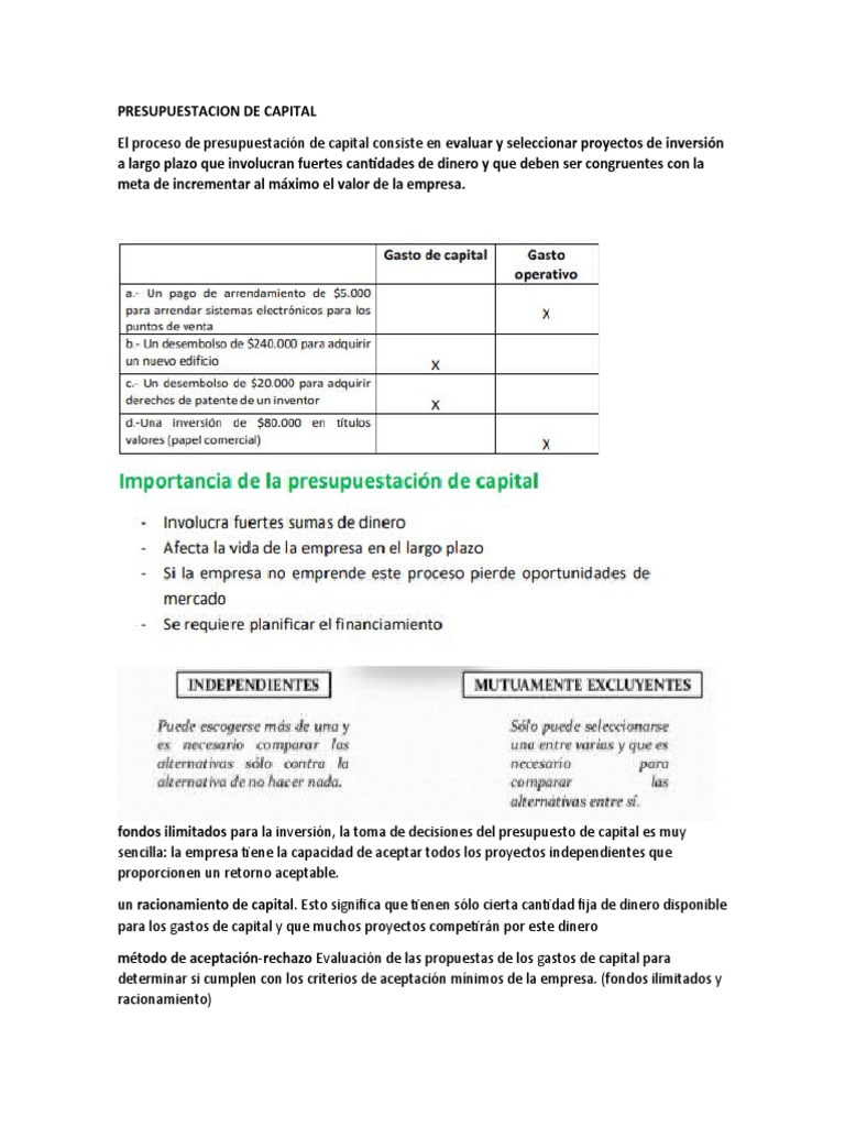 Presupuestacion de Capital | PDF | Inversiones | Presupuesto